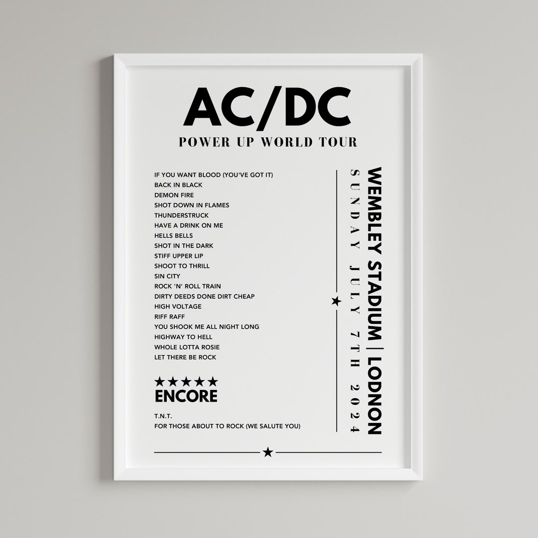 AC/DC Setlist Poster Wembley Stadium, London, July 7 2024 - Etsy
