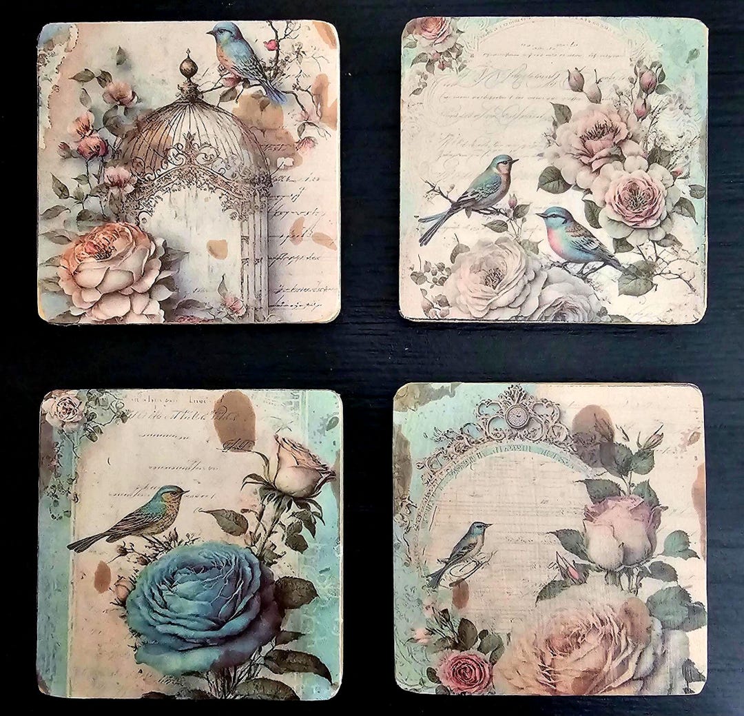 Themed Coaster Sets Decoupaged on Wood. Custom Sets Available Through ...