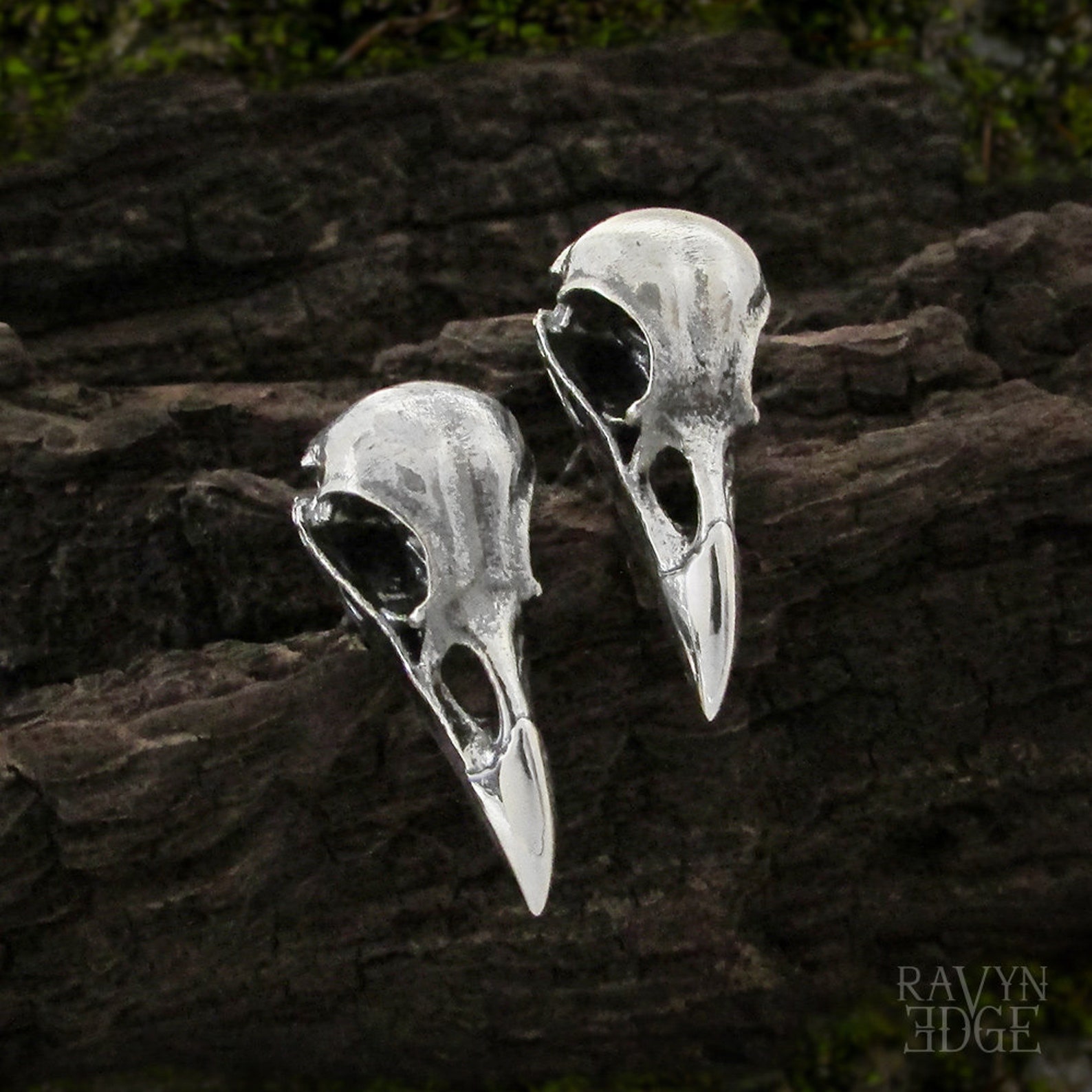 Raven Skull Earrings 925 Sterling silver bird skull earrings | Etsy