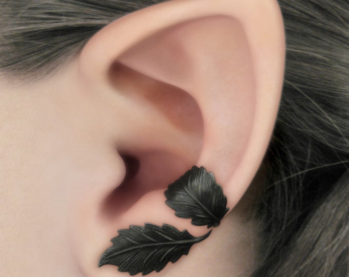 Dark Forest Left Ear Cuff - Black Leaves Filigree - Etsy