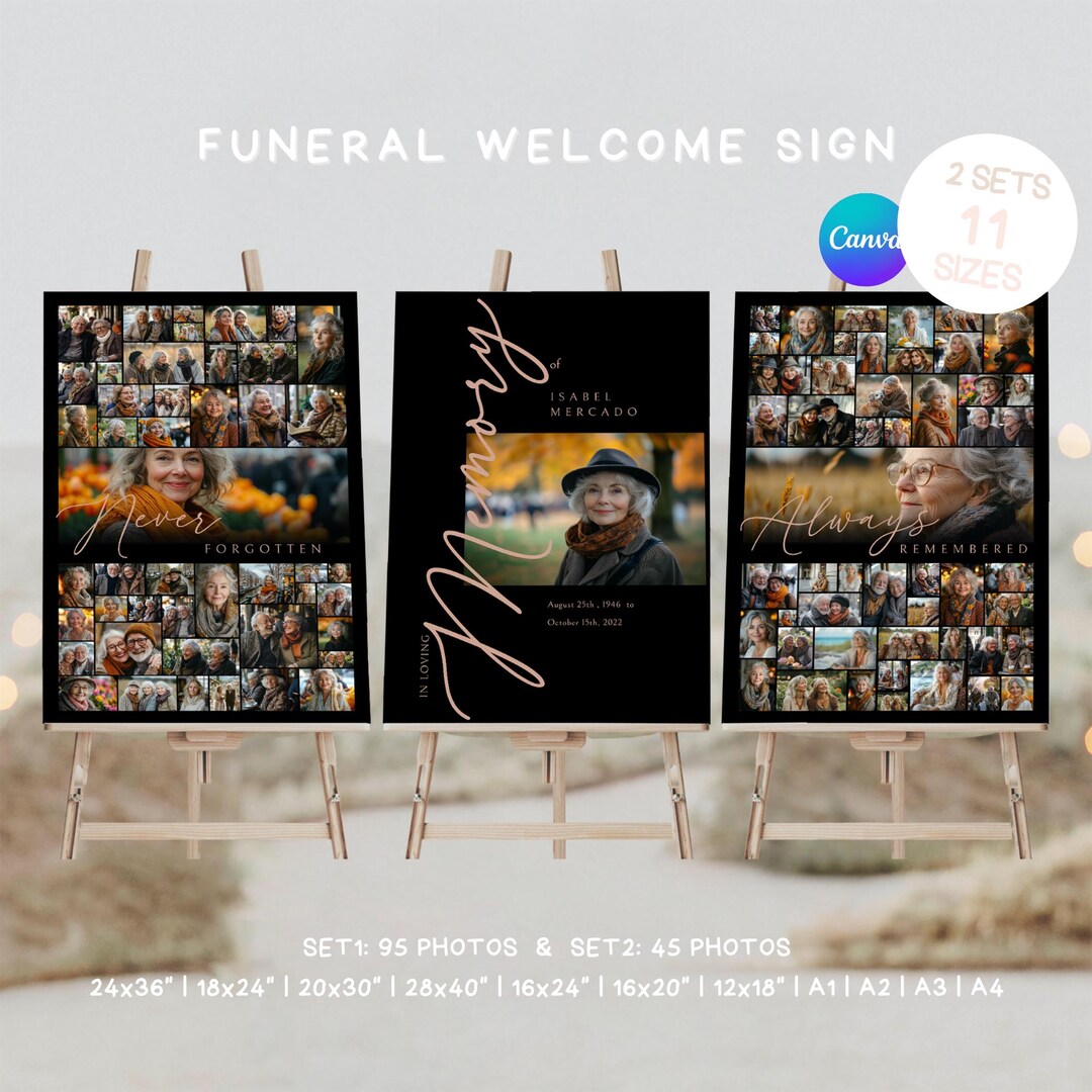 Minimalist Funeral Photo Collage Sign Set Templates, Funeral Welcome ...