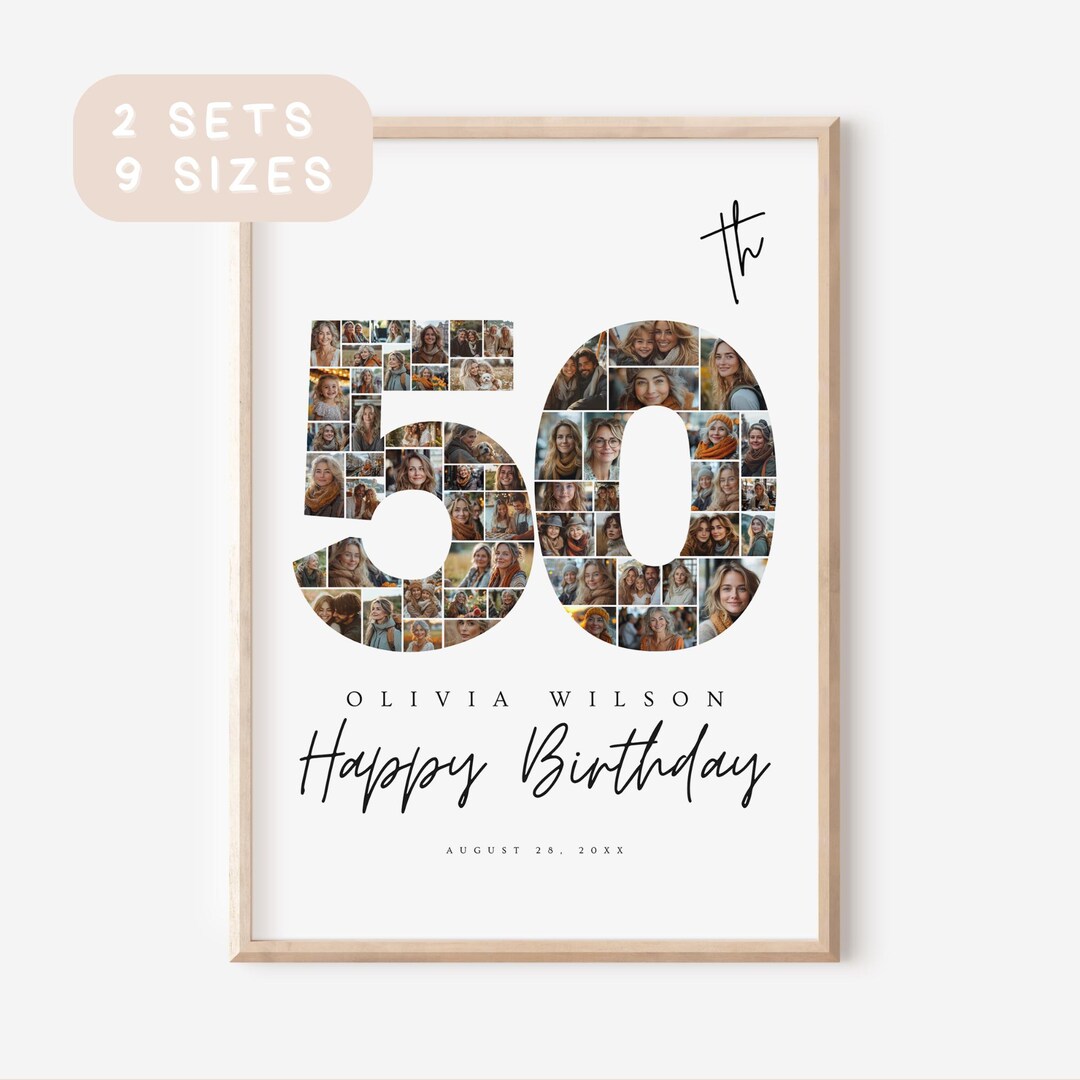 50th Birthday Photo Collage Template, Photo Gifted, 50th Birthday ...