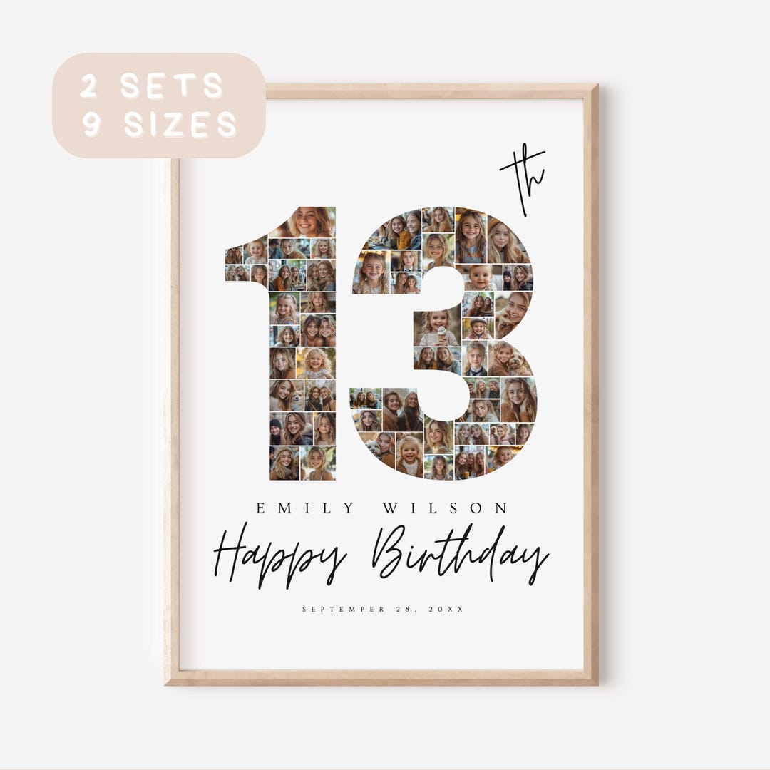 13th Birthday Photo Collage Template, Photo Gifted, 13th Birthday ...