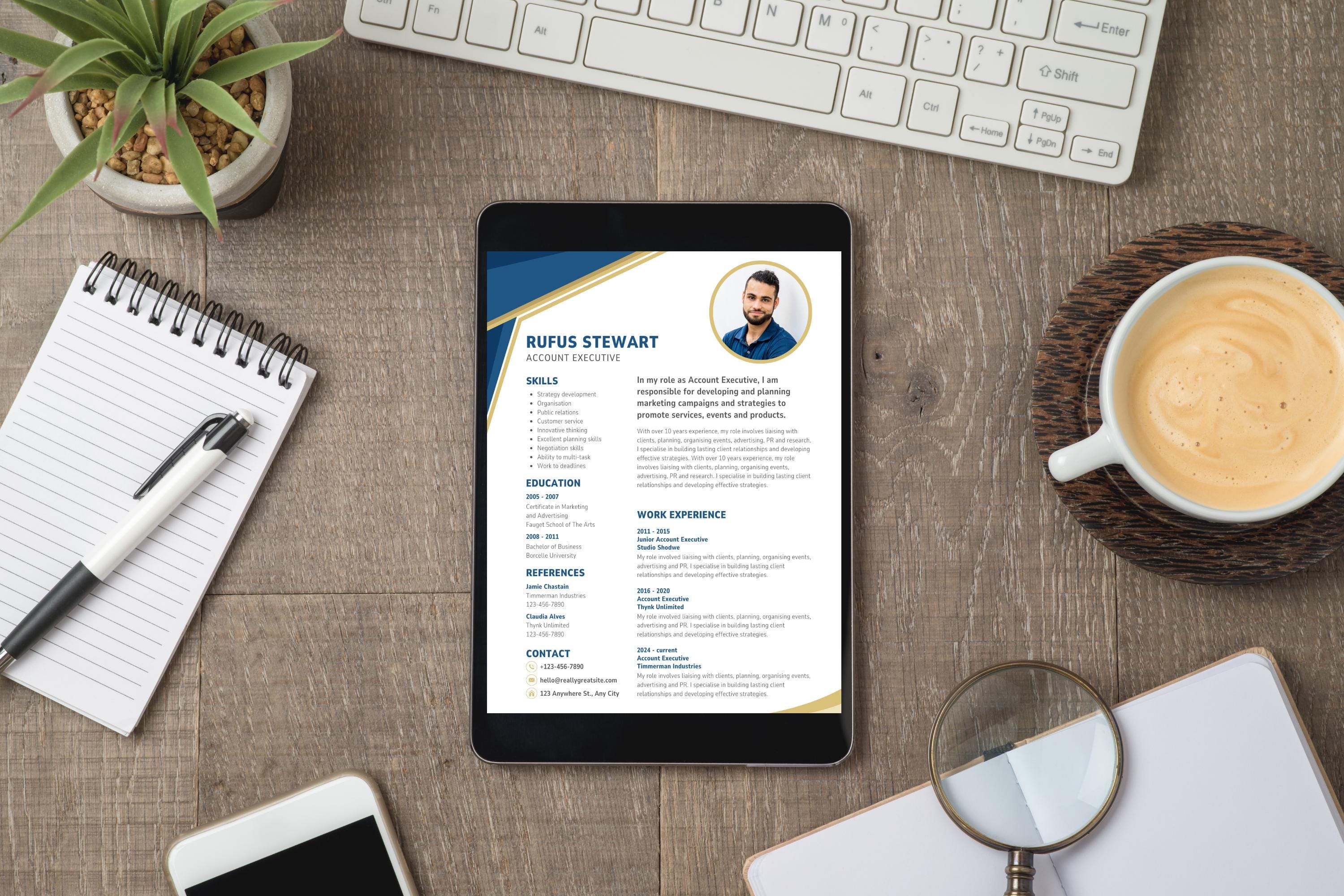 Blue and Gold Resume Template , Creative Resume Template, Clean CV ...