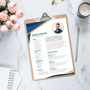 Blue and Gold Resume Template , Creative Resume Template, Clean CV ...