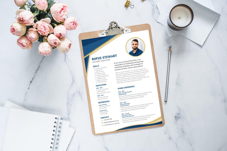 Blue and Gold Resume Template , Creative Resume Template, Clean CV ...