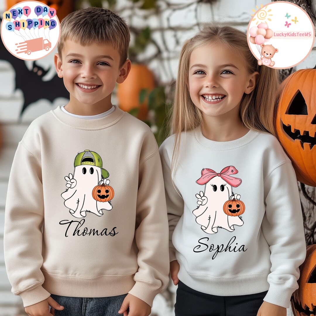 Personalized Ghost Halloween Kids Shirt, Custom Girl Boy Ghost ...