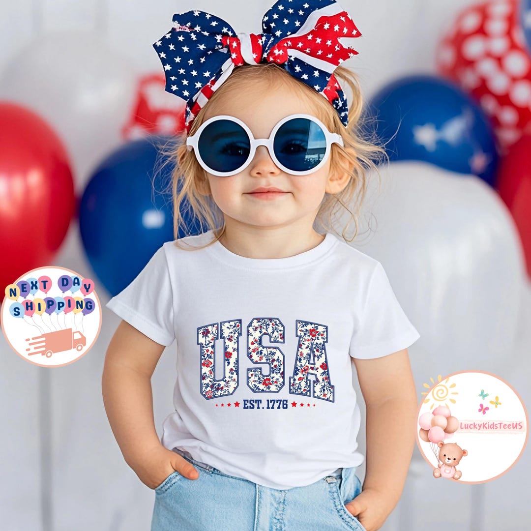 USA Est 1776 Kids T-shirt, 4th of July Toddler Sweatshirt, Floral USA ...