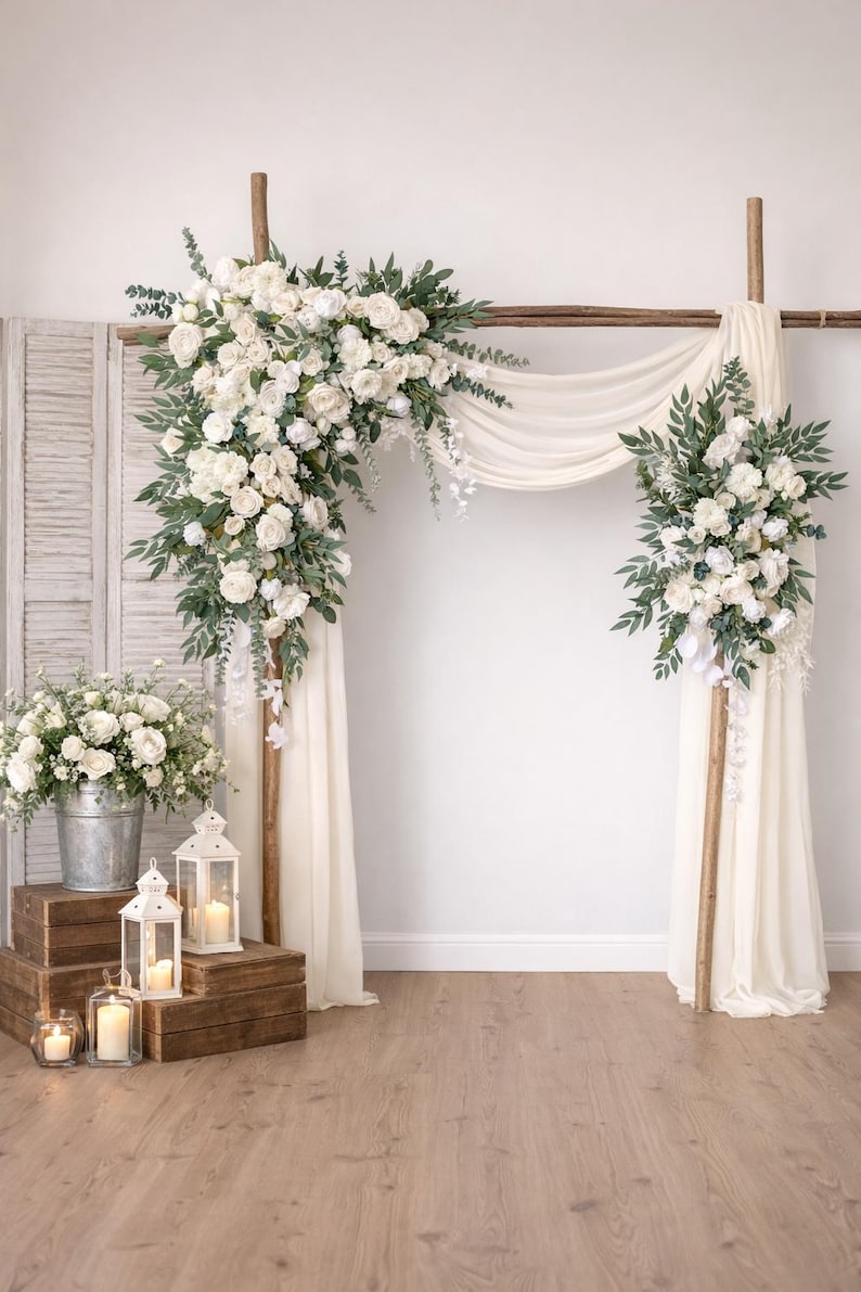 Ivory Wedding Arch Flower With Eucalyptus, Rustic Weddingflower Archway ...