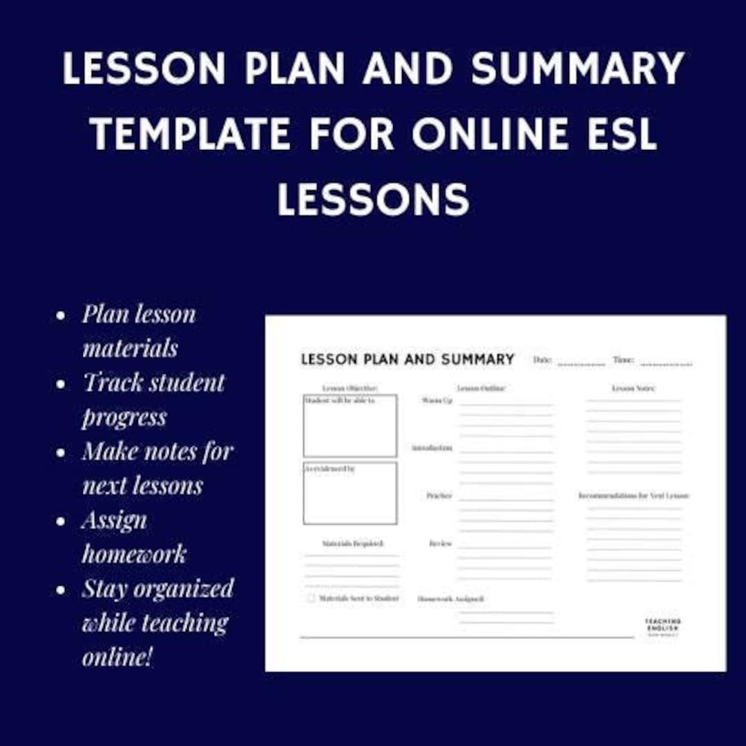 Lesson Plan and Summary Page for Online ESL Lessons - Etsy