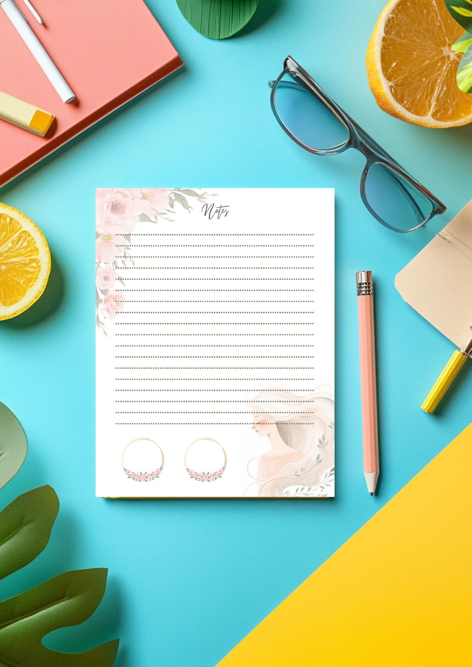 Pink Digital Printable Notepad and Weekly Planner / Yellow Memo Pad ...