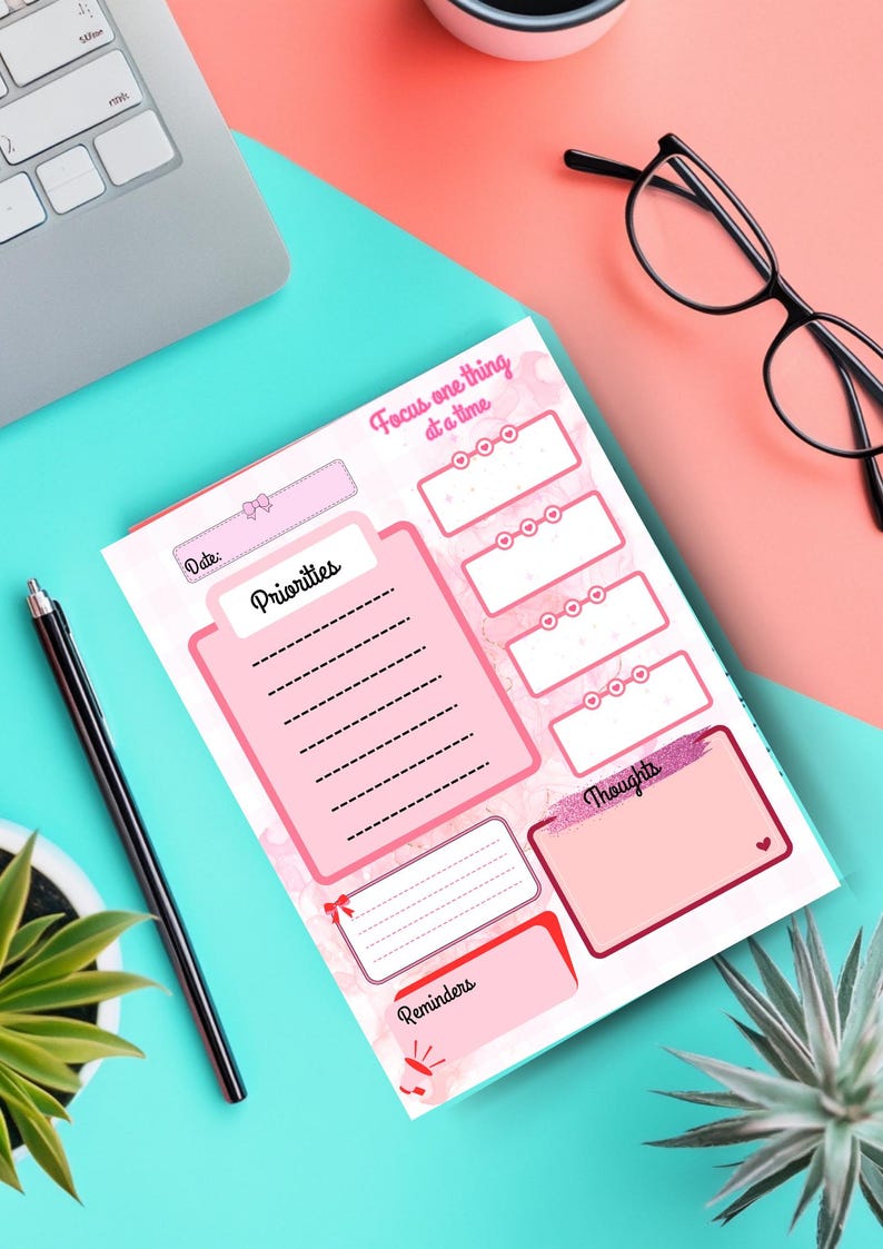 Pink Digital Printable Notepad and Weekly Planner / Yellow Memo Pad ...