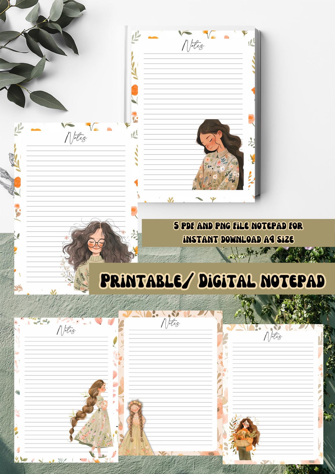 5 Different Designs Printable and Digital Use Aesthetic Cute Girl ...