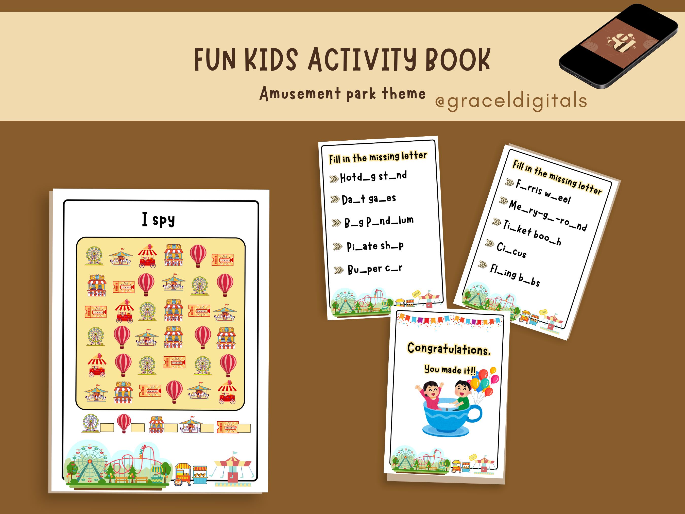 Bundle Printable Digital Product- Kids Fun Activity Book Amusement Park ...