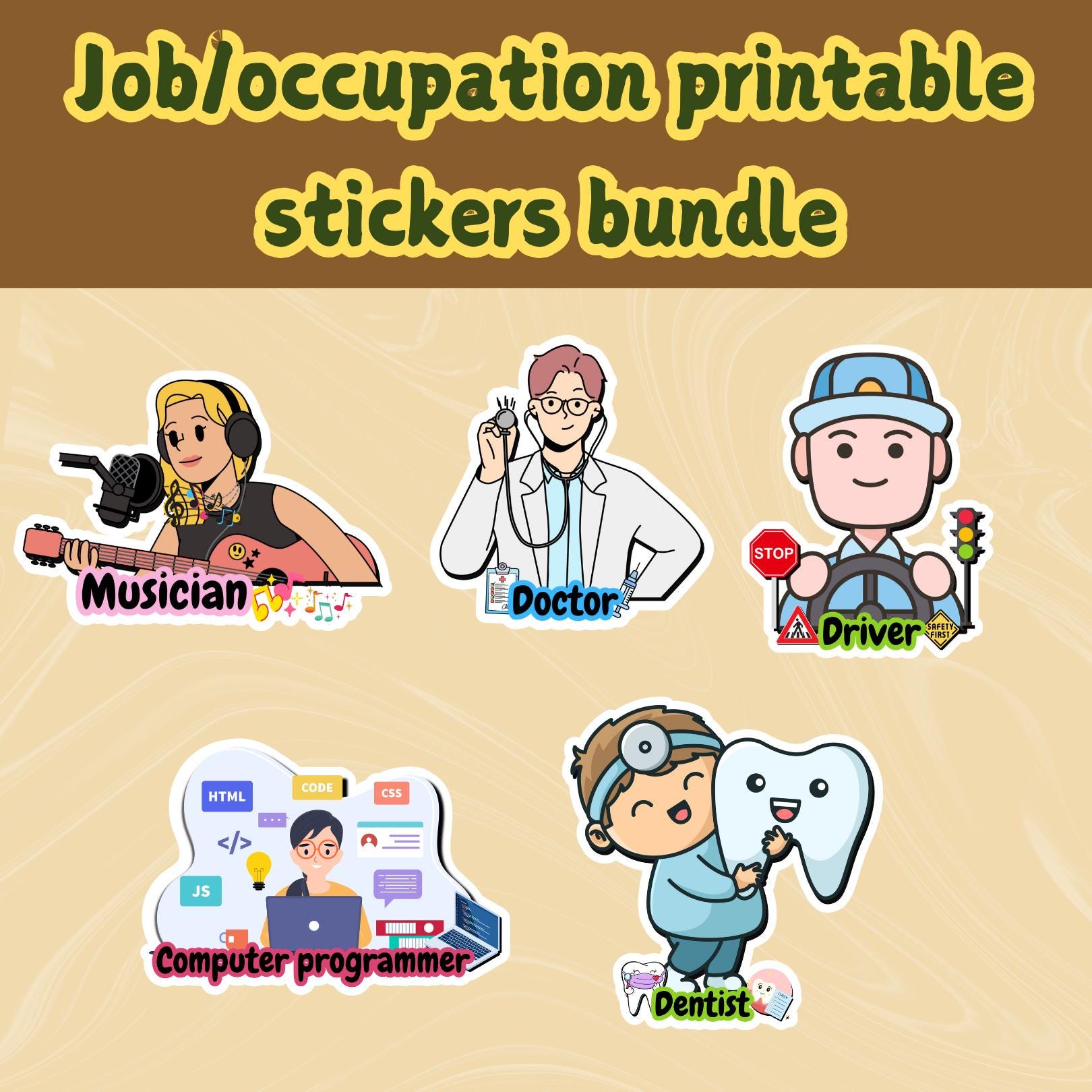 Occupation Printable Stickers for Kids/ Digital Printable Stickers ...