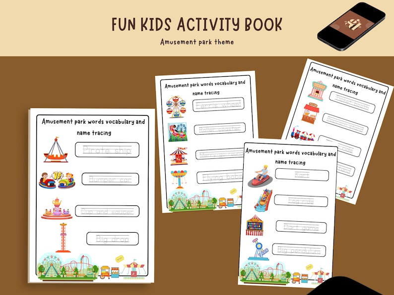 Bundle Printable Digital Product- Kids Fun Activity Book Amusement Park ...