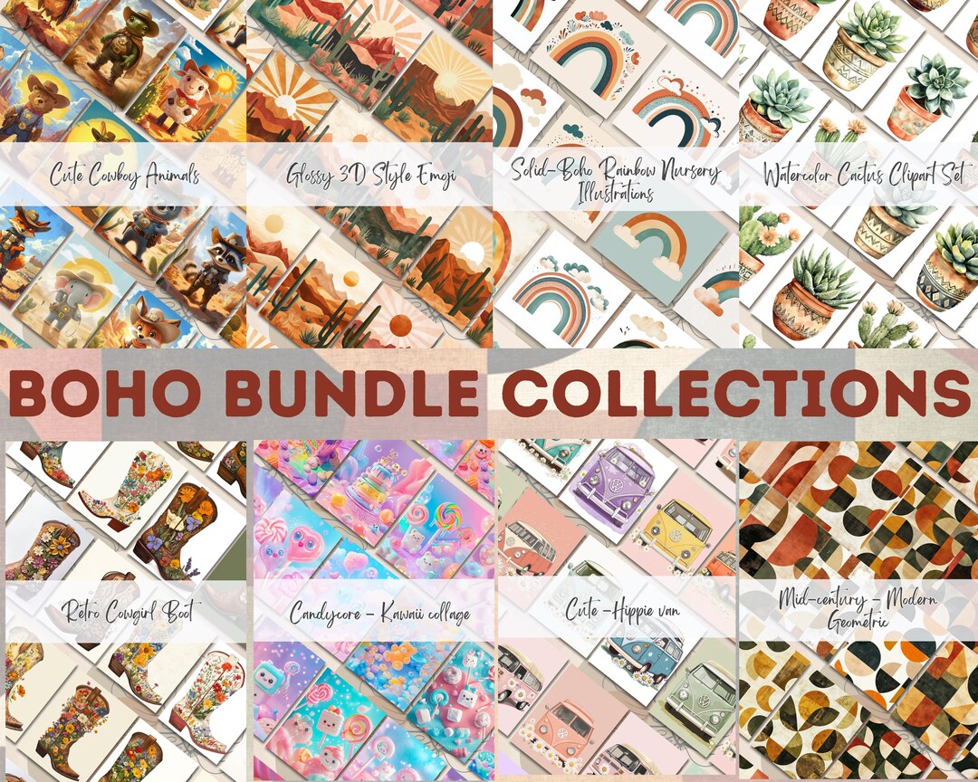 Boho Icons and Illustrations Bundle Collections Digital Boho Images ...