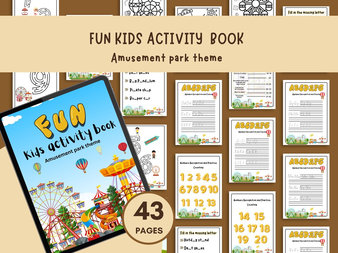 Bundle Printable Digital Product- Kids Fun Activity Book Amusement Park ...