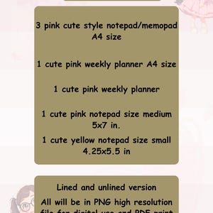 Pink Digital Printable Notepad and Weekly Planner / Yellow Memo Pad ...