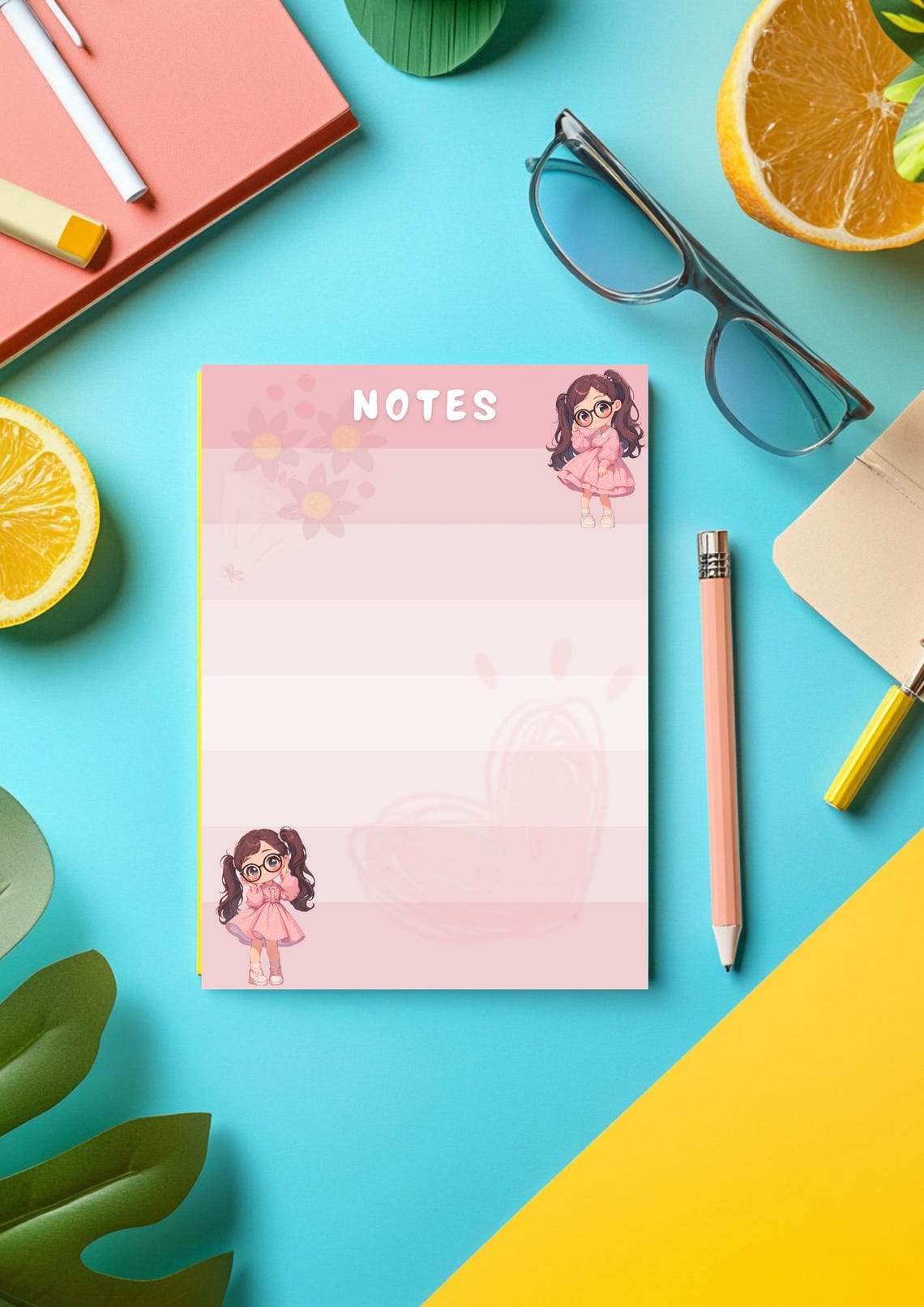 Pink Digital Printable Notepad and Weekly Planner / Yellow Memo Pad ...