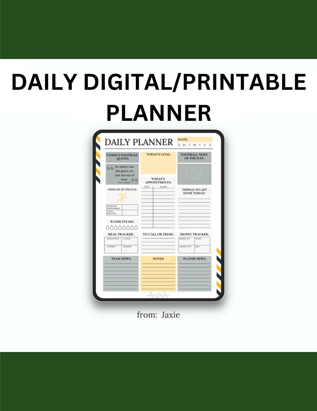 Football Themed Printable Daily Task Planner, Football-themed PDF ...