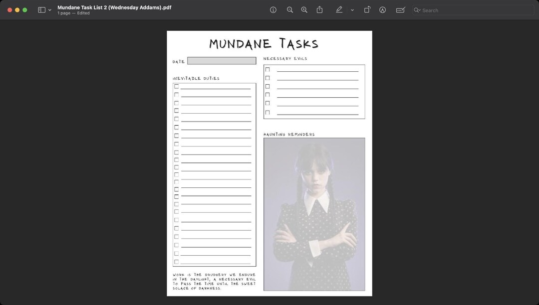 Wednesday Addams Task List - Etsy