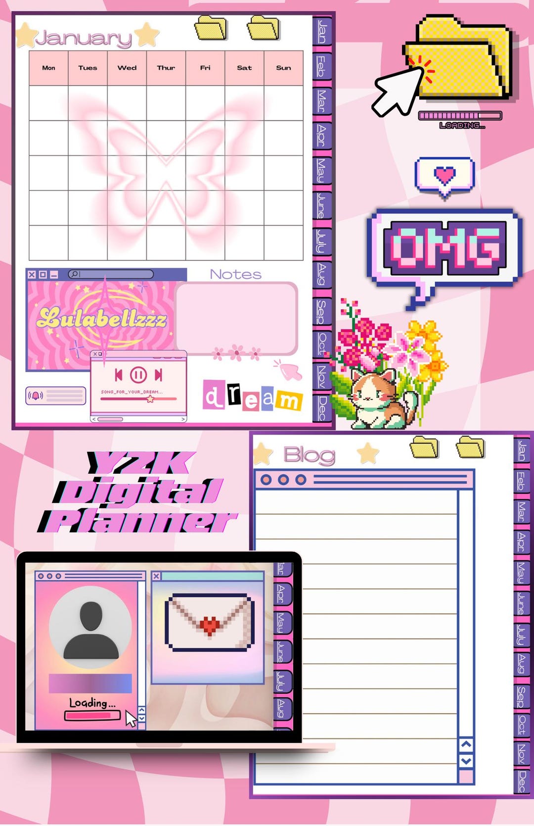 Y2k-inspired Digital Planner | Customizable Y2K Aesthetic Planner - Etsy