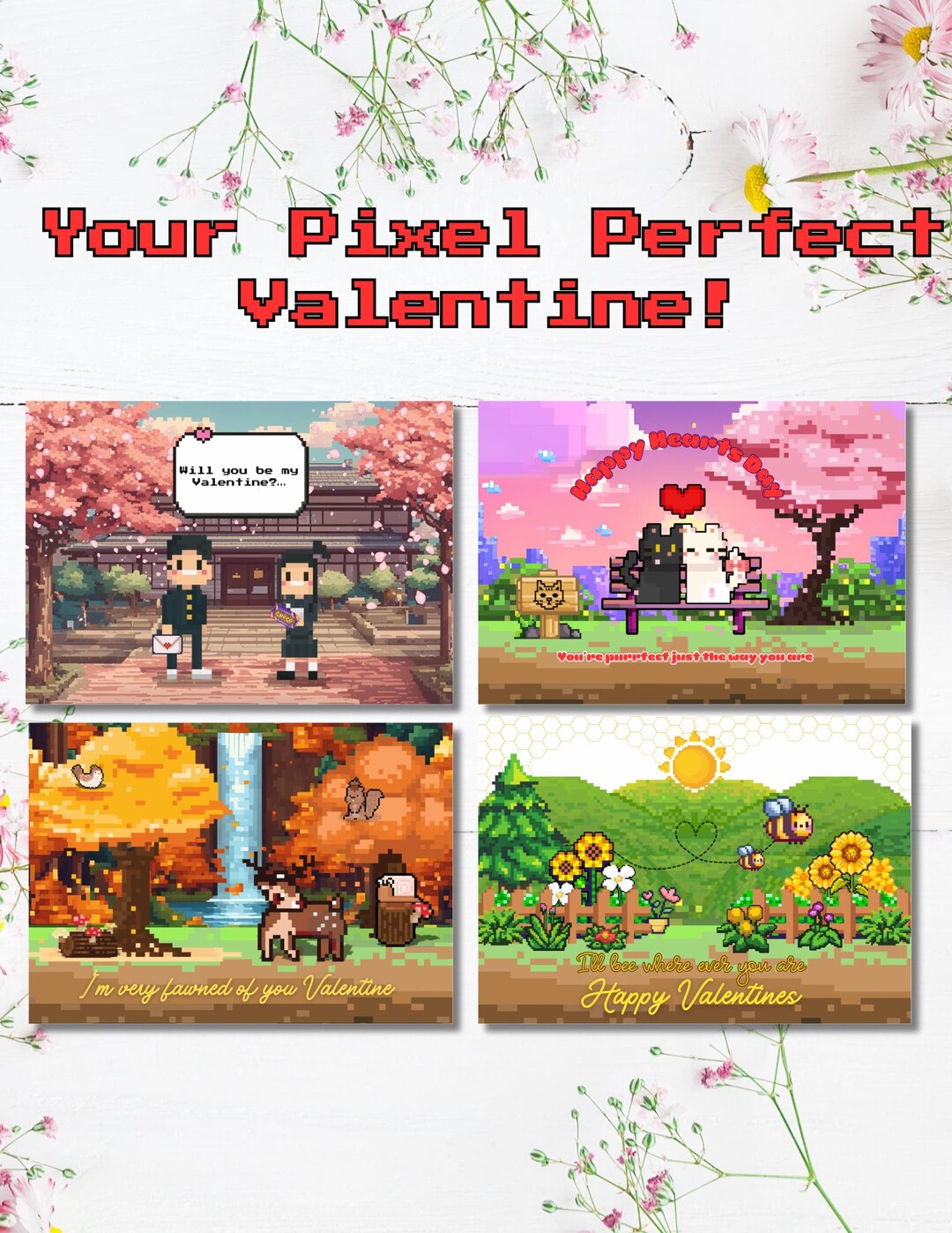 Editable Pixelated Valentines Day Cards Set of 4 Printable Designs - Etsy