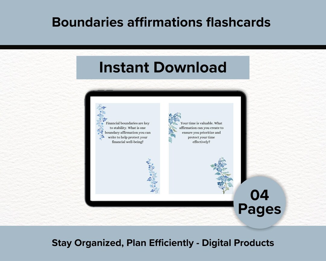 Boundaries Flashcards | Digital Download Affirmation Cards for Mental ...