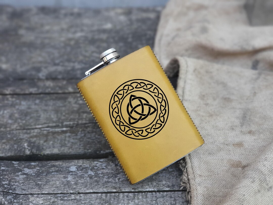 Triquetra Celtic Cross Leather Flask - Personalized Norse Gift - Etsy