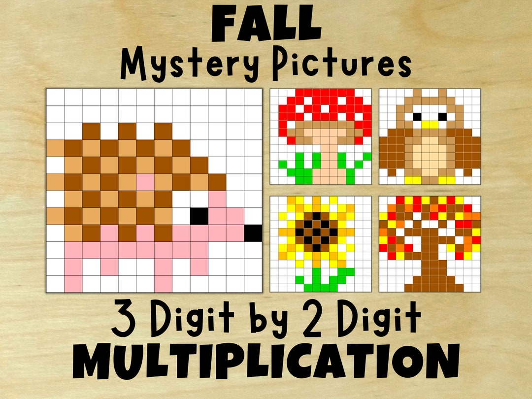 Fall 3 Digit by 2 Digit Multiplication Mystery Picture Activities Color ...