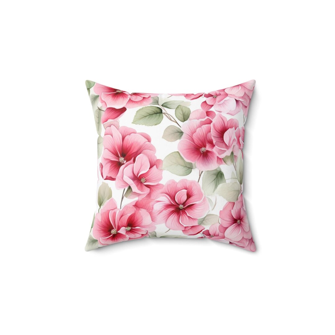 Pink Floral Square Pillow Cute Flower Botanical Home Decor Spring ...