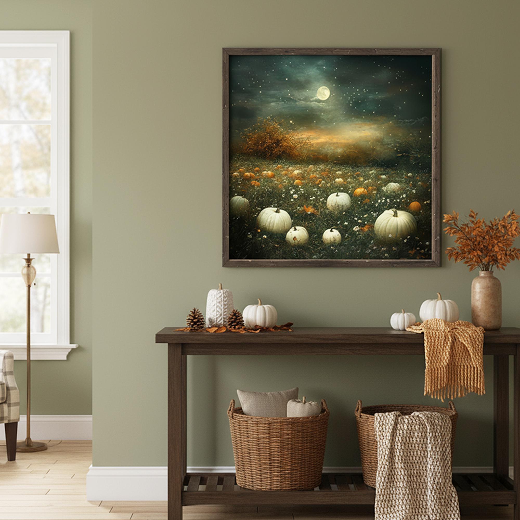 Moonlit Pumpkin Patch Wall Art | Enchanted Fall Harvest | White ...