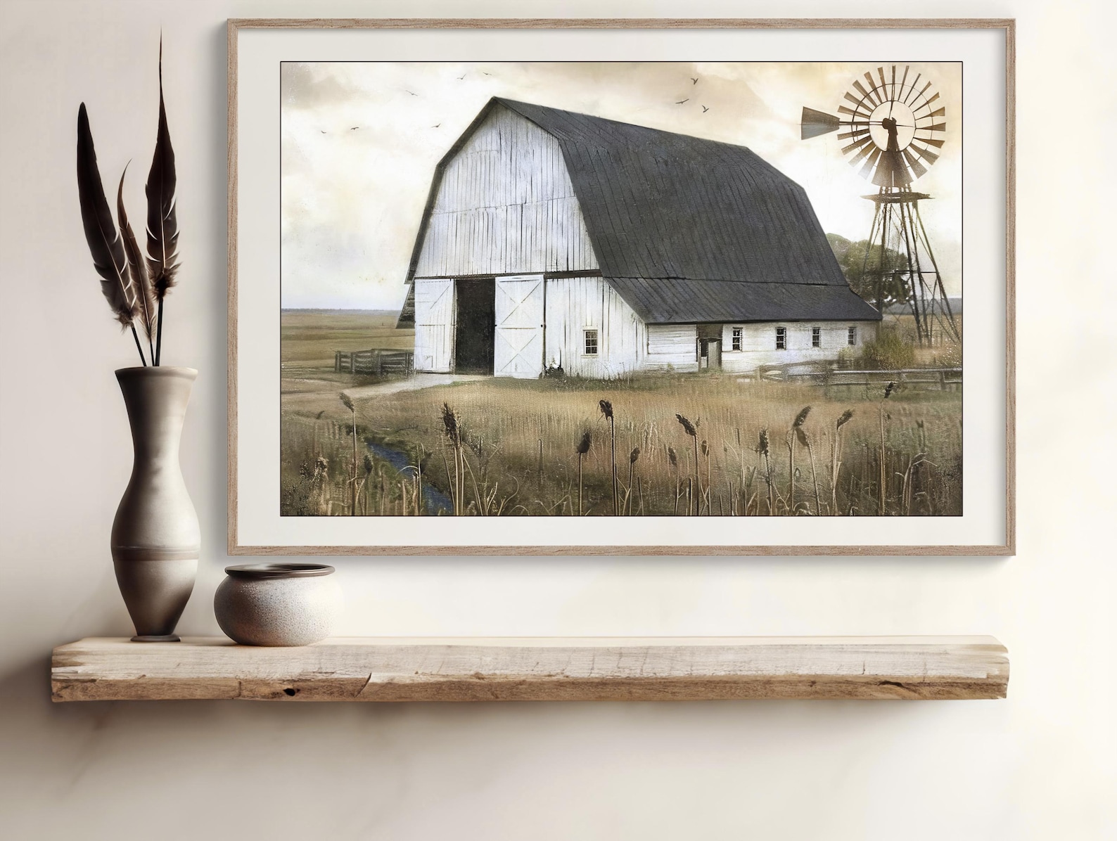 Rustic Barn and Windmill Art Print - Vintage Farmhouse Wall Decor ...