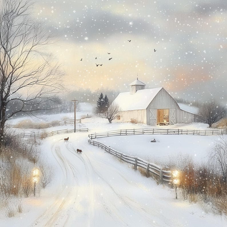 Winter Barn Scene Digital Art | Cozy Christmas Snowy Landscape ...