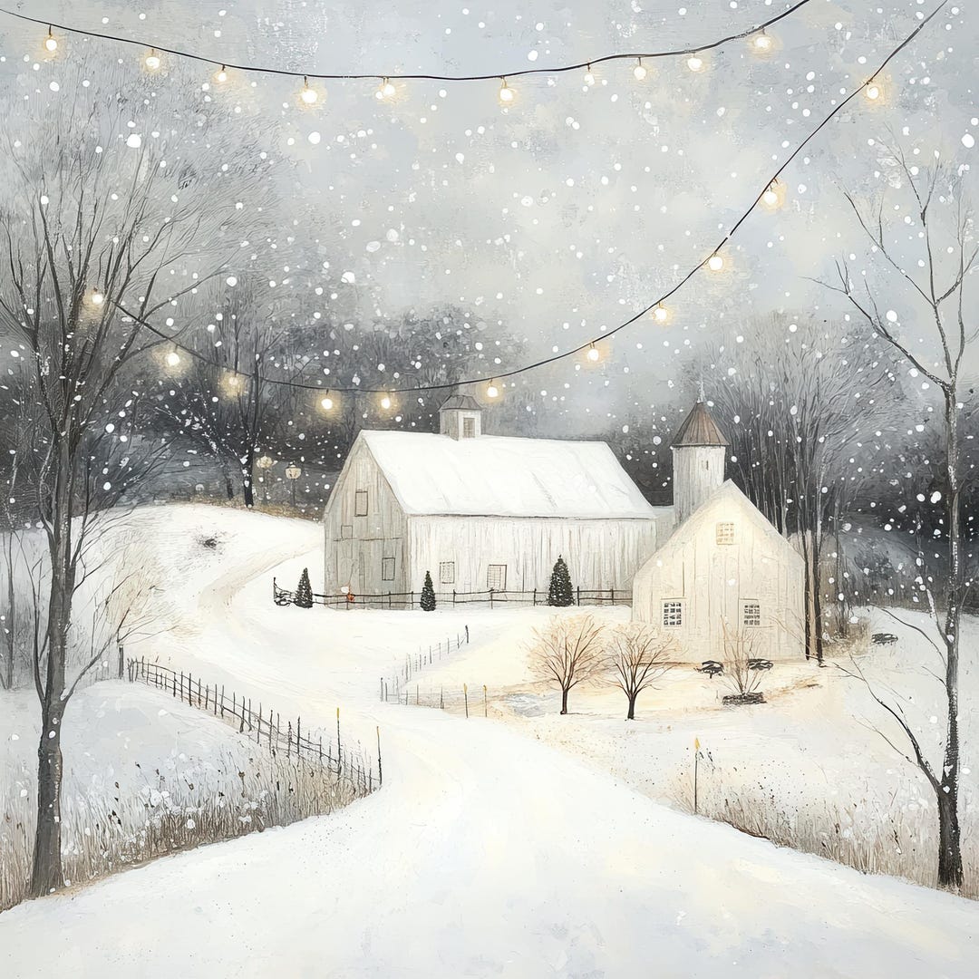 Winter Barn Christmas Print | Snowy Farmhouse Decor | Holiday Printable ...