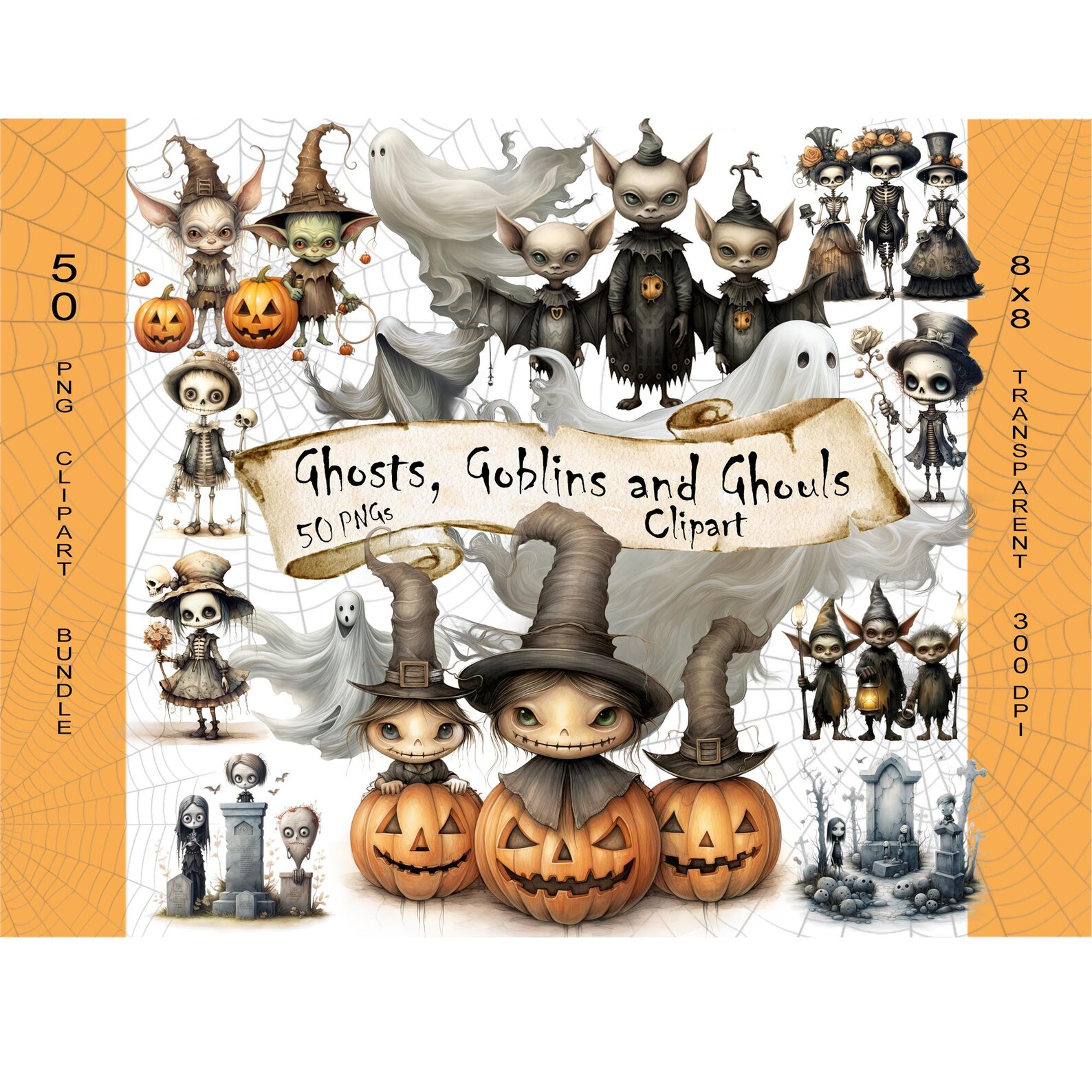 Halloween Clipart PNG Bundle | Creepy Cute Clip Art | Quirky Spooky ...