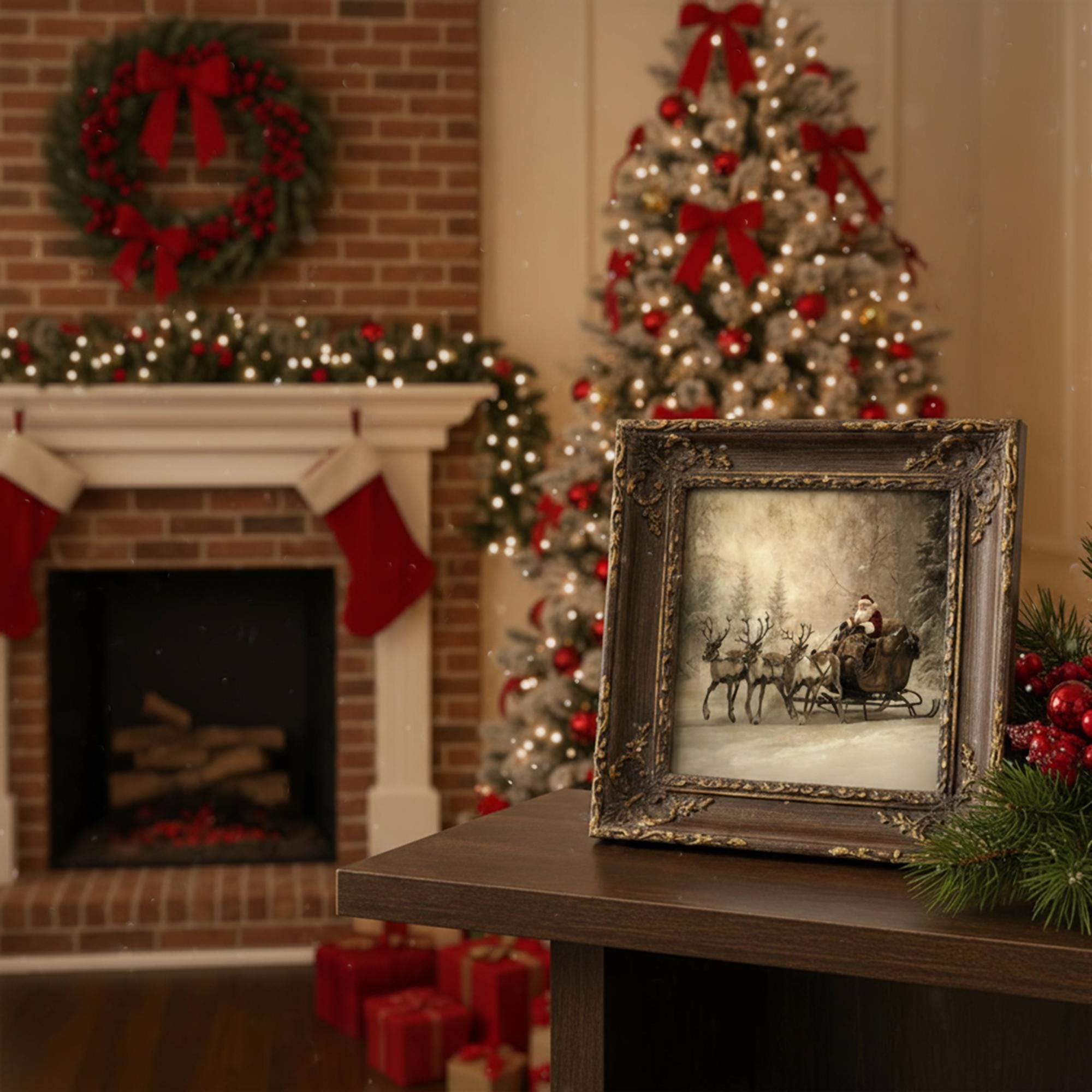 Santa Sleigh Wall Art | Vintage Christmas Print | Holiday Decor for ...