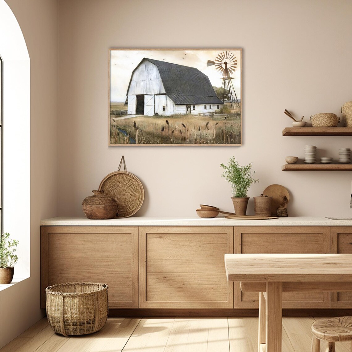 Rustic Barn and Windmill Art Print - Vintage Farmhouse Wall Decor ...