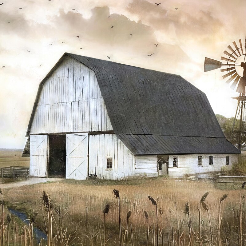 Barn and Windmill - Etsy