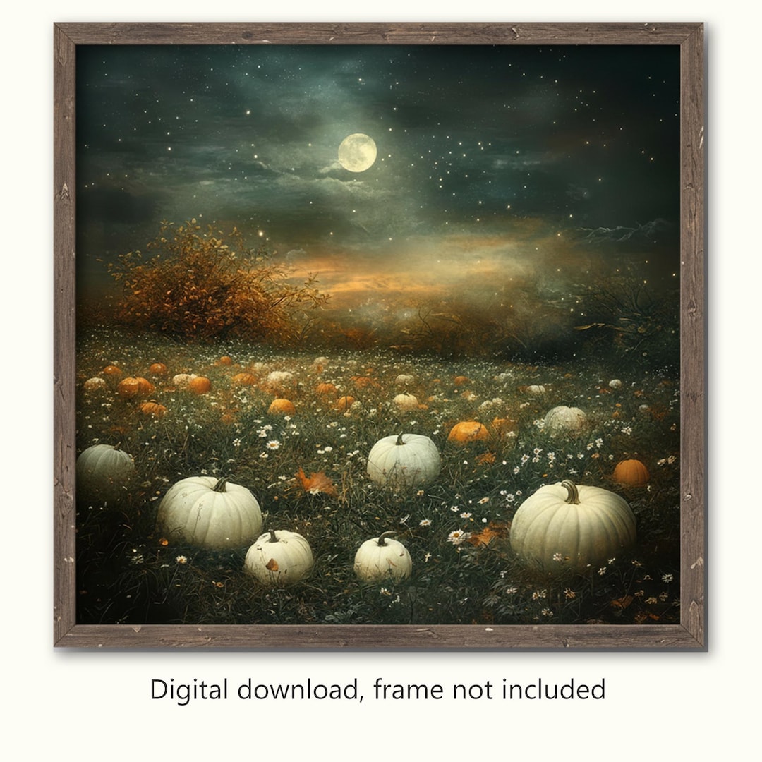 Moonlit Pumpkin Patch Wall Art | Enchanted Fall Harvest | White ...