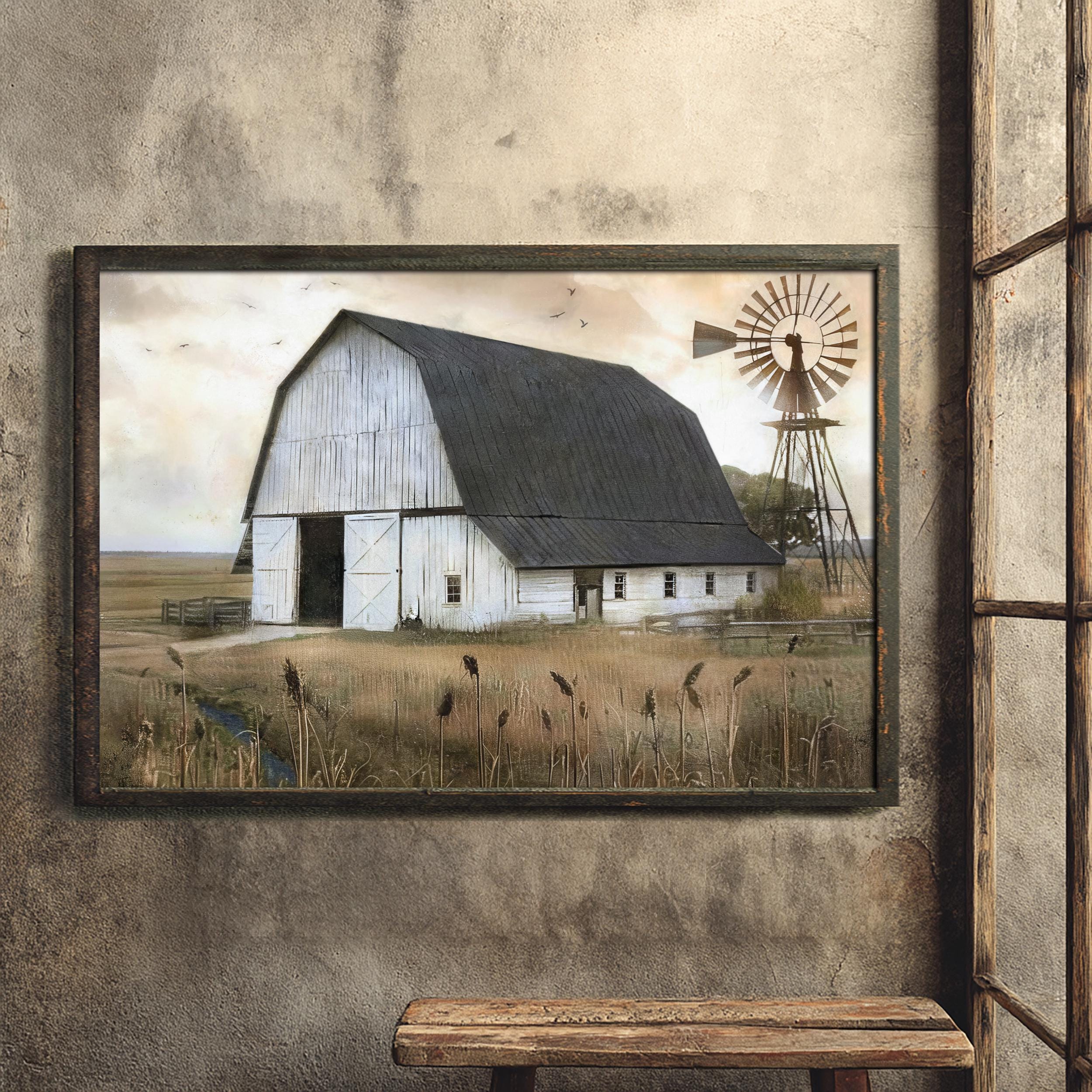Rustic Barn and Windmill Art Print - Vintage Farmhouse Wall Decor ...