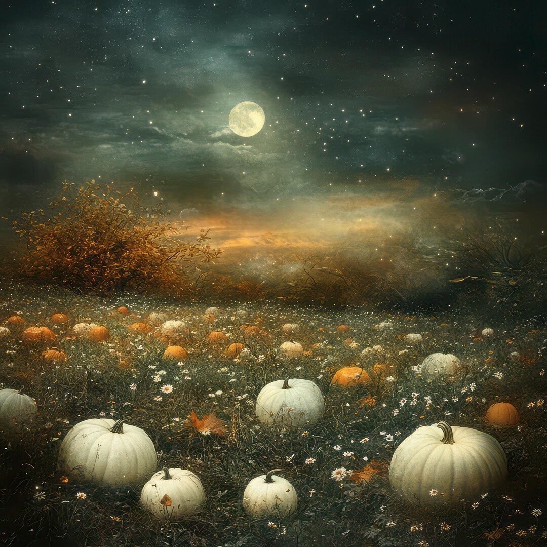 Magical Moonlit Pumpkin Patch Printable Art Enchanted Fall Harvest ...