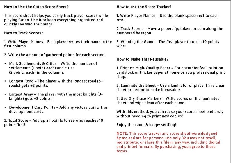 Catan Score Tracker for 6 Players: Printable Board Game Accessory (PDF ...