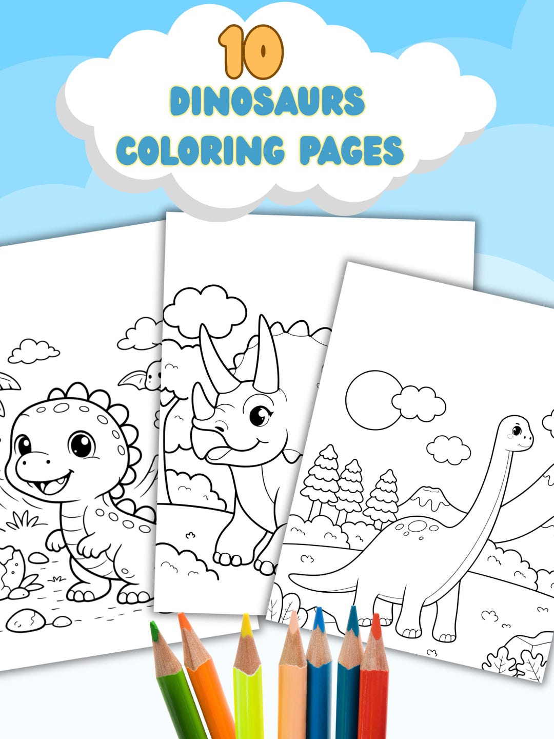 Cute Dinosaur Coloring Pages for Kids | 10 Dino Coloring Sheets ...