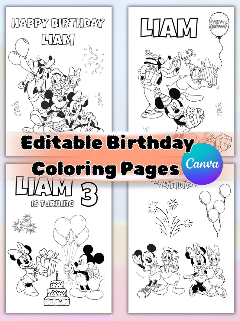 Editable Mickey Mouse Birthday Coloring Pages – Instant Download for ...