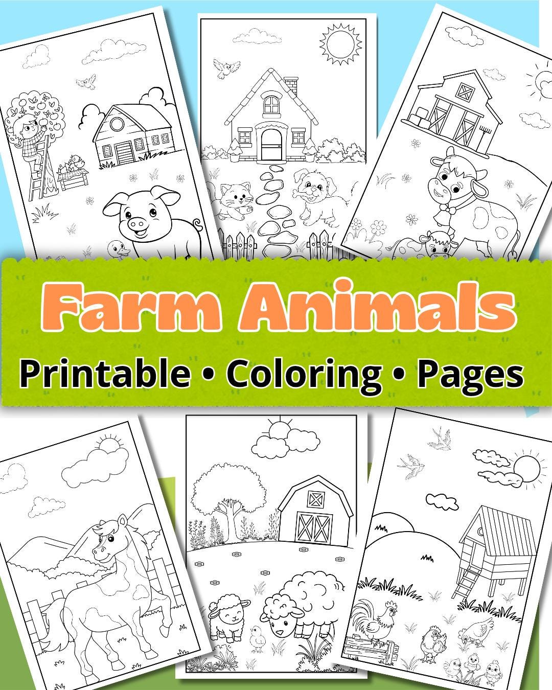 Farm Animals Coloring Pages, Printable Kids Activity Book, Instant ...