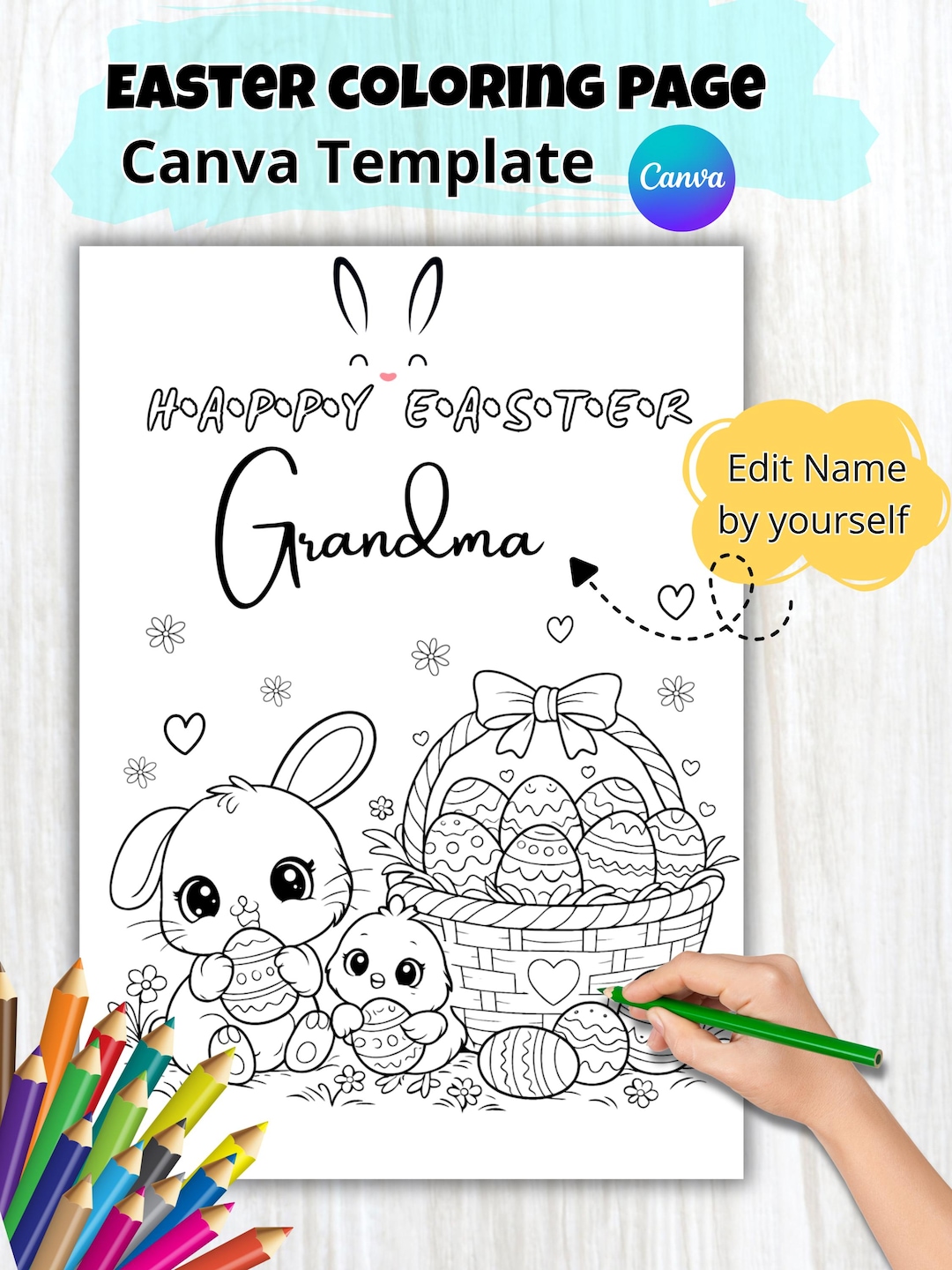 Personalized Easter Coloring Page for Kids | Editable Name Printable ...