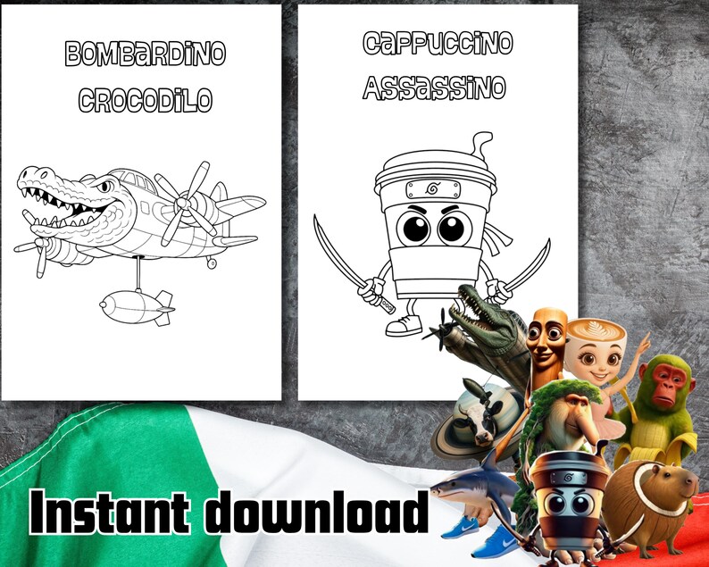Italian Brainrot Coloring Pages for Kids | Viral Printable Sheets ...