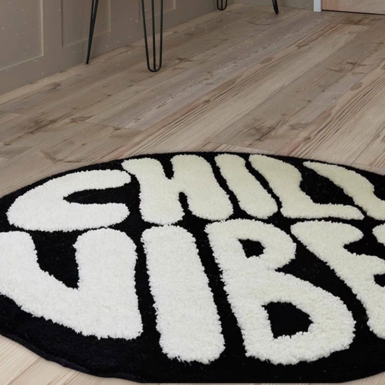 Chill Vibes Round Rug: Black & White Accent Rug (60x60cm) - Etsy